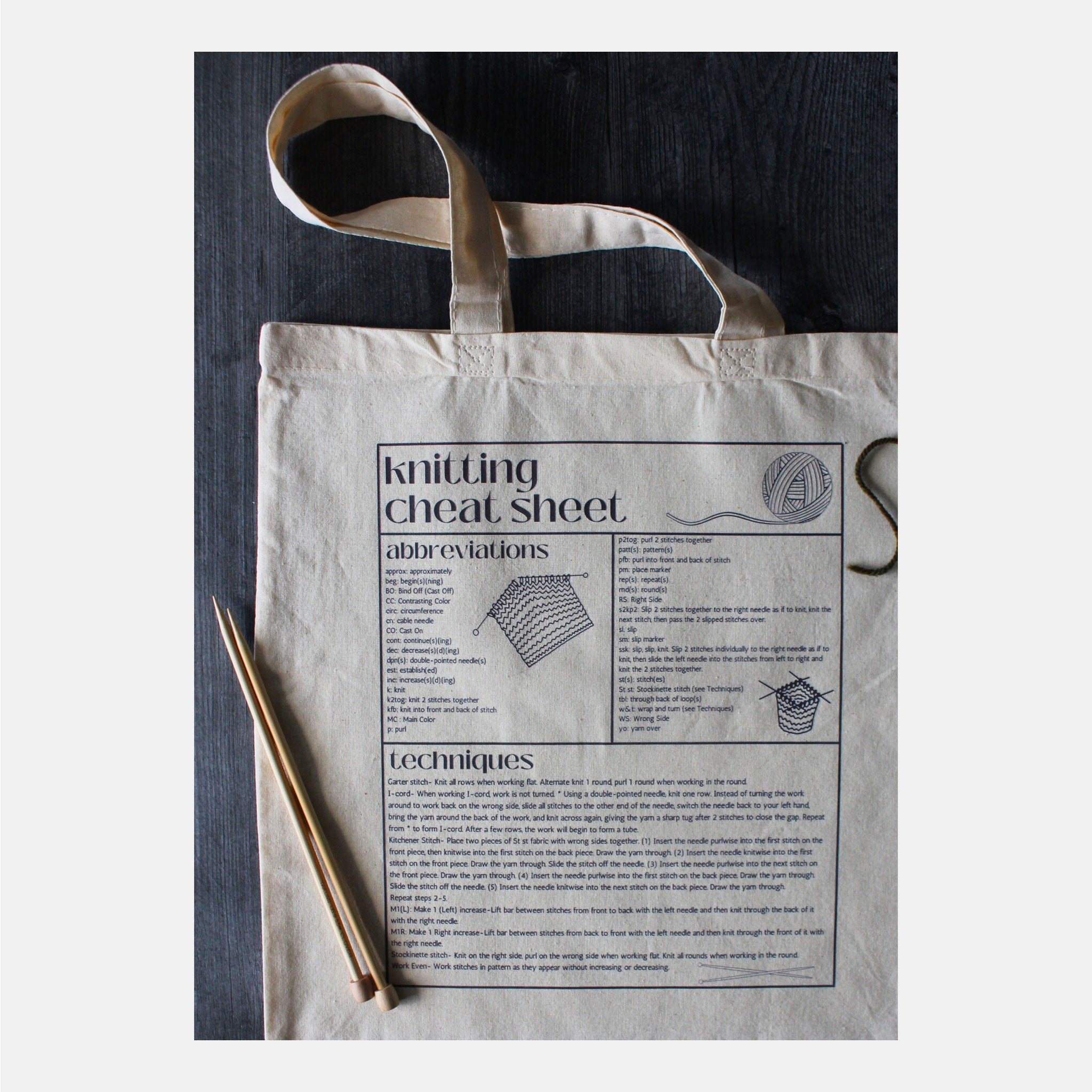 Sac Cabas Knitting Cheat Sheet - NNK Press - Lili Comme Tout